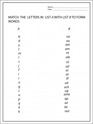 Spelling Matching Worksheet