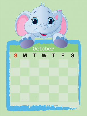 October Elephant Printable Monthly Calendar - Free Printable Online
