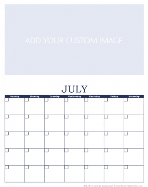 Customize July Monthly Custom Calendar - Free Printable Online