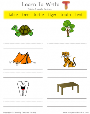 Learn To Write - Words That Start With T