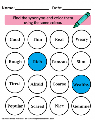 Synonyms Worksheet