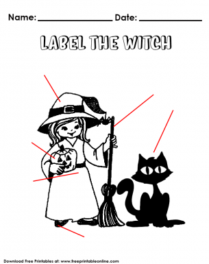 Label the Witch Kindergarten Worksheet - Free Printable Online