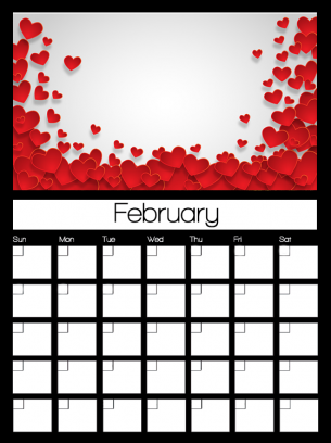 February Valentine's Blank Calendar - Free Printable Online
