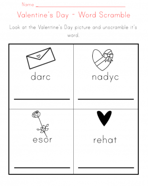 Valentine's Word Scramble Worksheets