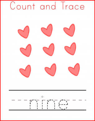 Valentine's Worksheets Trace Nine