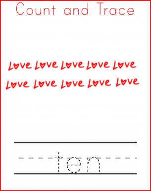 Valentine's Worksheets Trace Ten