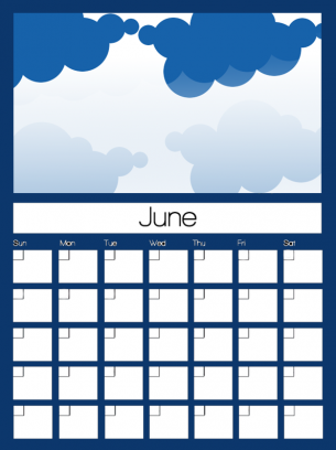 June Clouds Printable Monthly Calendars - Free Printable Online