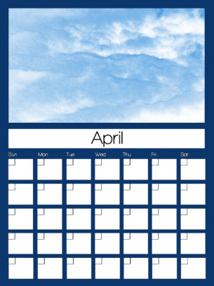 April Clouds Blank Monthly Calendar - Free Printable Online